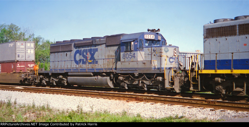CSX 8054 X-FL SD40-2 eastbound behind GP40-2 6358 with a container train at Old Gentilly Road in ...